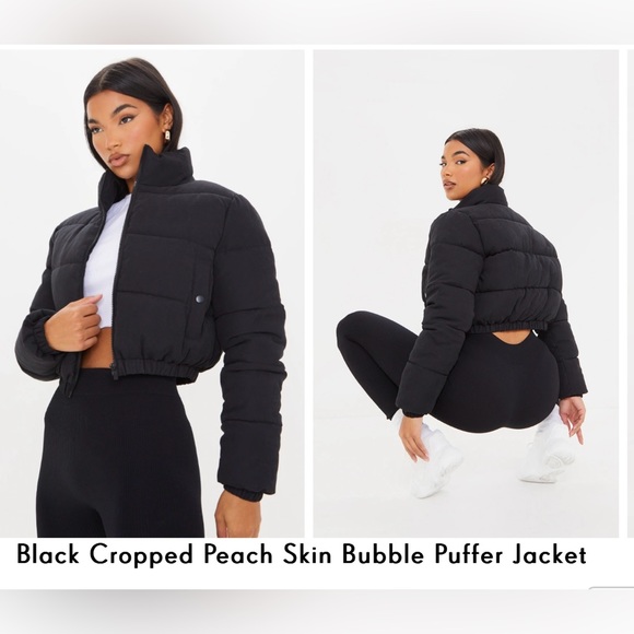 Jackets & Coats | Adorable Cropped Puffer Jacket Black Brand New With ...
